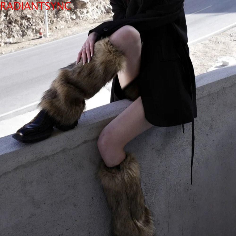 Radiantsync Furry ขาอุ่น, Faux Fur หนา Lolita รองเท้า, ฝาครอบเท้า Bow Warm Kawaii ยาวหลอดถุงเท้า ...
