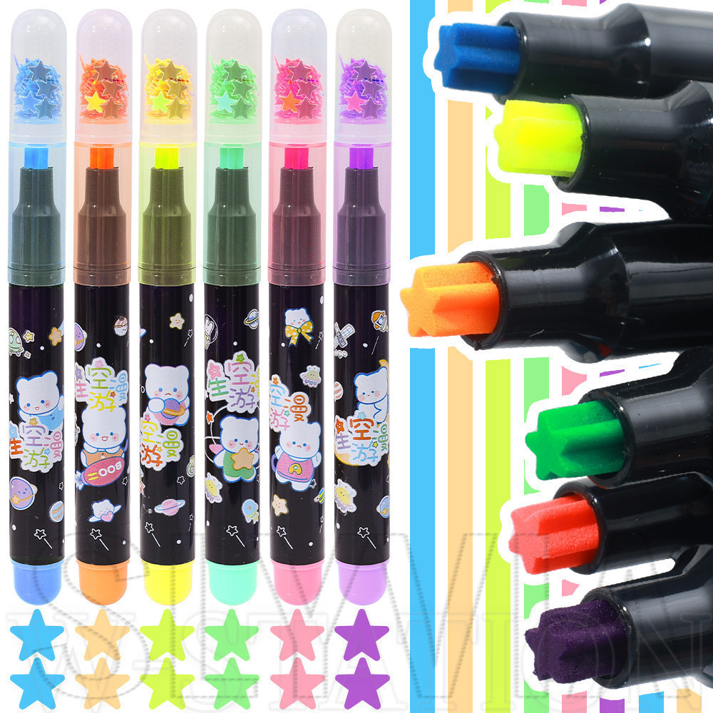 Slxc-6 ชิ้น/เซ็ต Star Pen Tip Highlighter - สี Pentagram ปากกาเรืองแสง ...