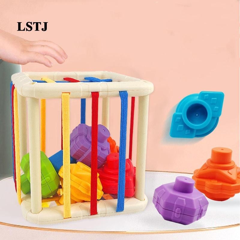 [Lstjj] Shape Sorter Sensory Bin Cube Bin, Sensory Shape Blocks, การจับ ...