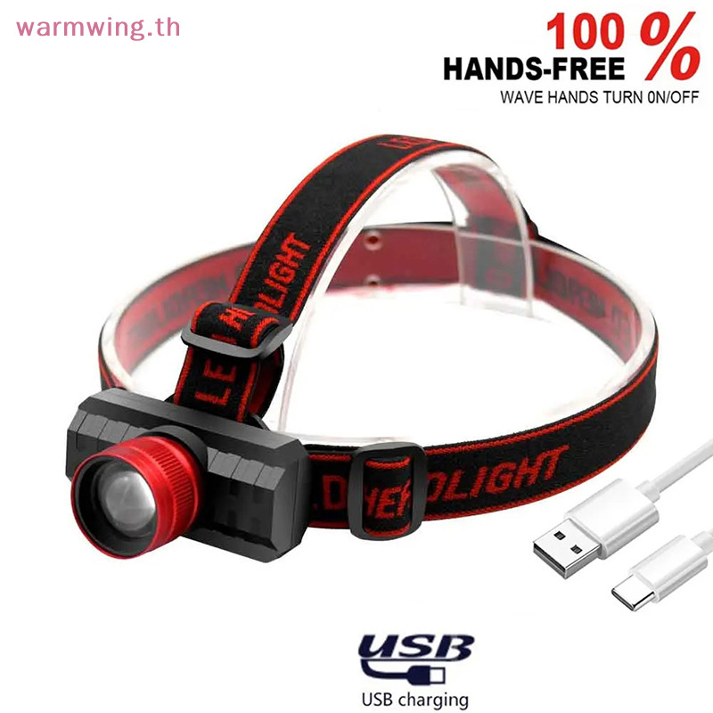 Warmwing Zoomable Mini ไฟหน้า XPE Led ไฟหน้าความสว่าง Usb ชาร์จแบบพกพาโคมไฟตกปลาไฟฉายในตัว TH ...