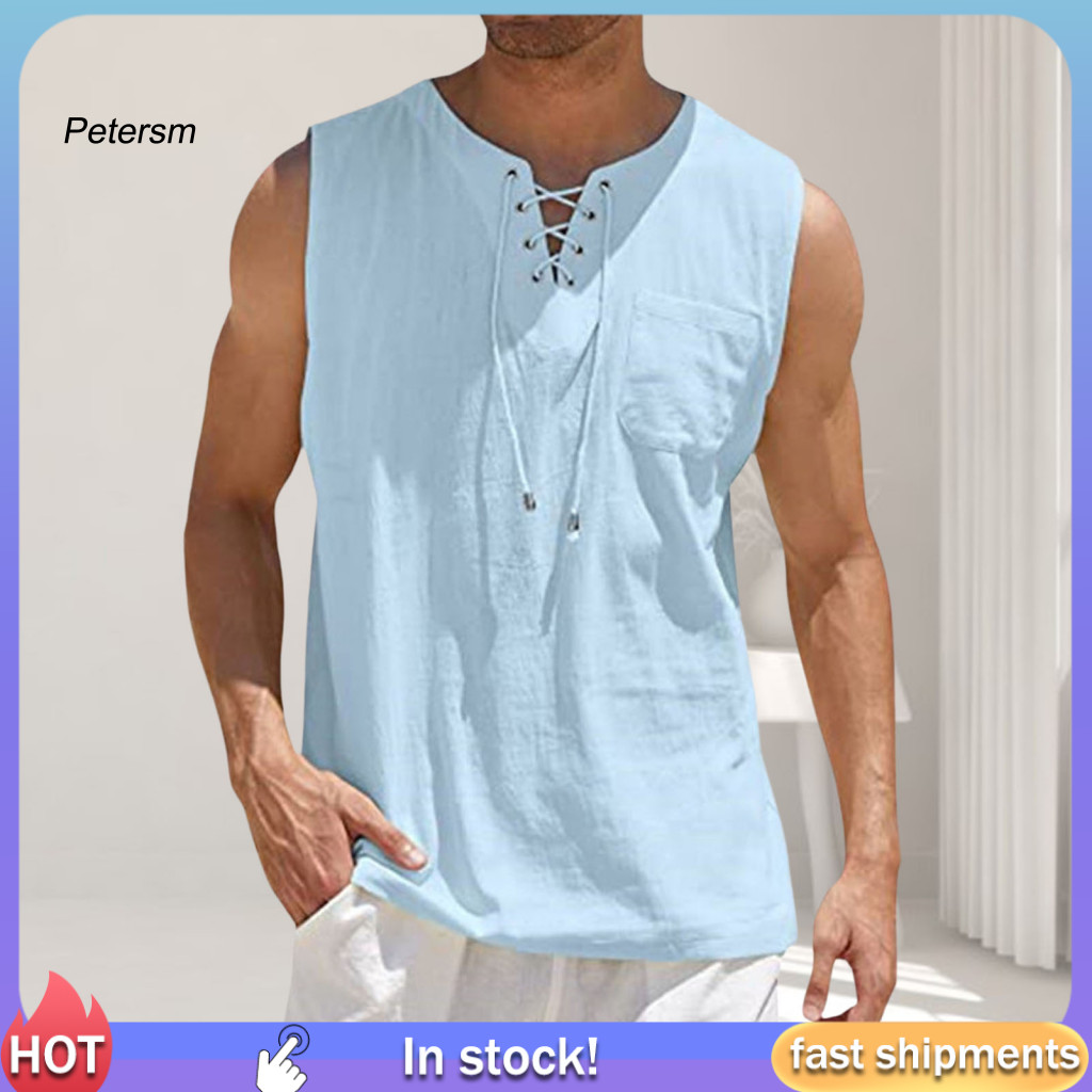 Pp Men Tops สีทึบ Soft String V คอเสื้อแขนกุดเสื้อผ้าทุกวัน | Shopee ...