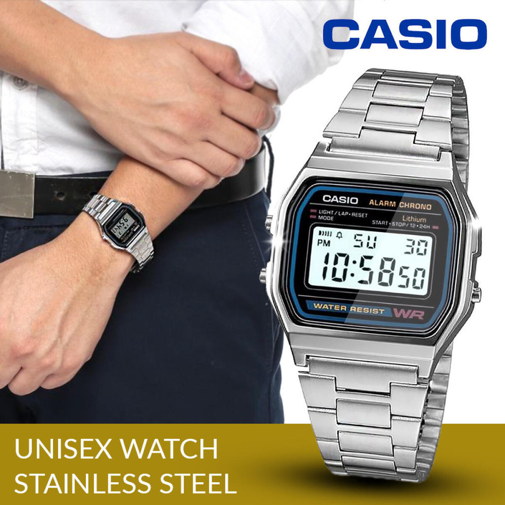 WB MALL Casio Digital Classic นาฬิกาข้อมือสุภาพบุรุษ สีเงิน สายสแตนเลส รุ่น A158WA-1DF | Shopee ...