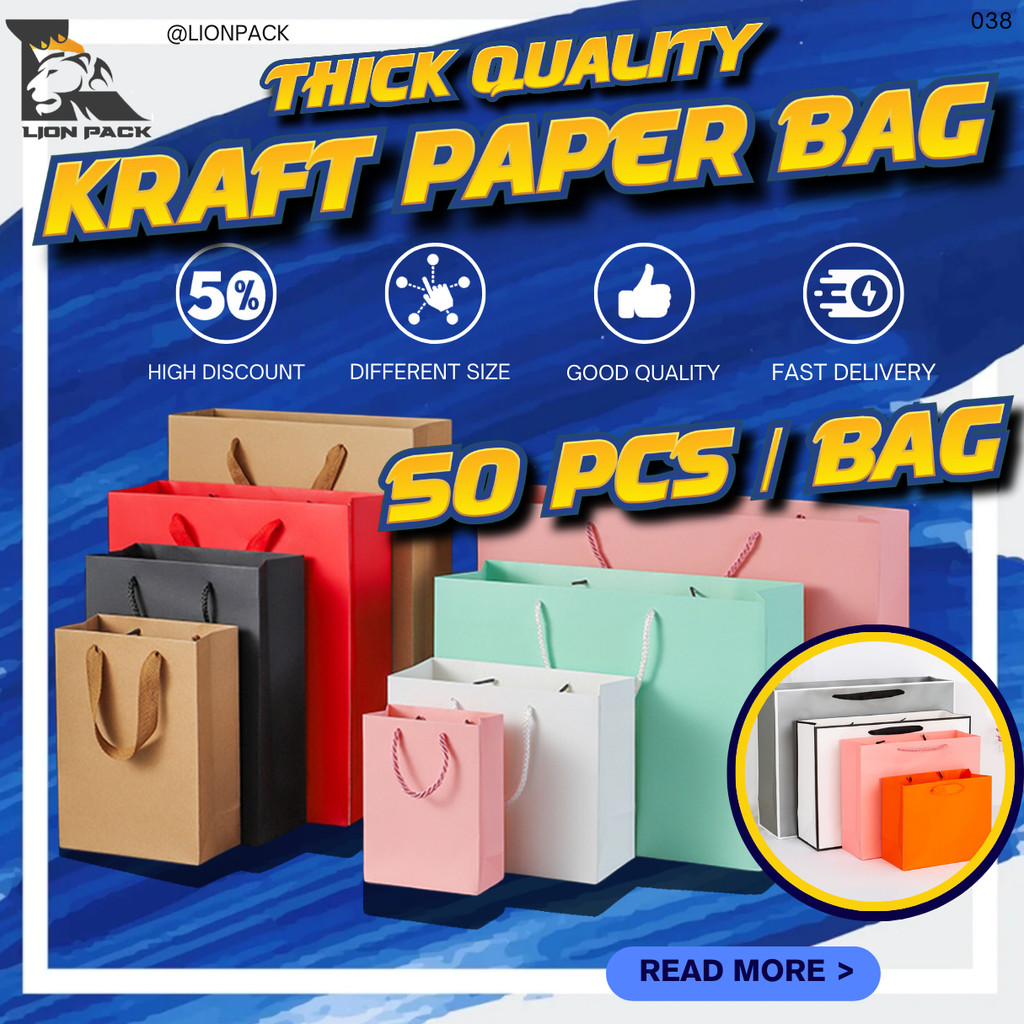 50 ชิ้นถุงกระดาษผ้า Handle Beg Kertas Cenderahati กระเป๋า Kahwin เคลือบ ...