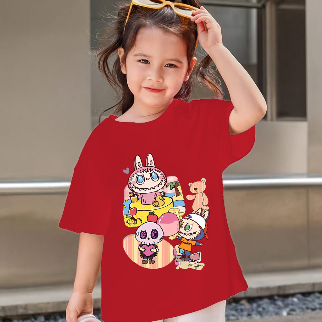 2024 Labubu Pop Mart เสื ้ อยืดเด ็ กสบายพอดี Labu Boo สีต ่ างๆดีไซน ์ ...