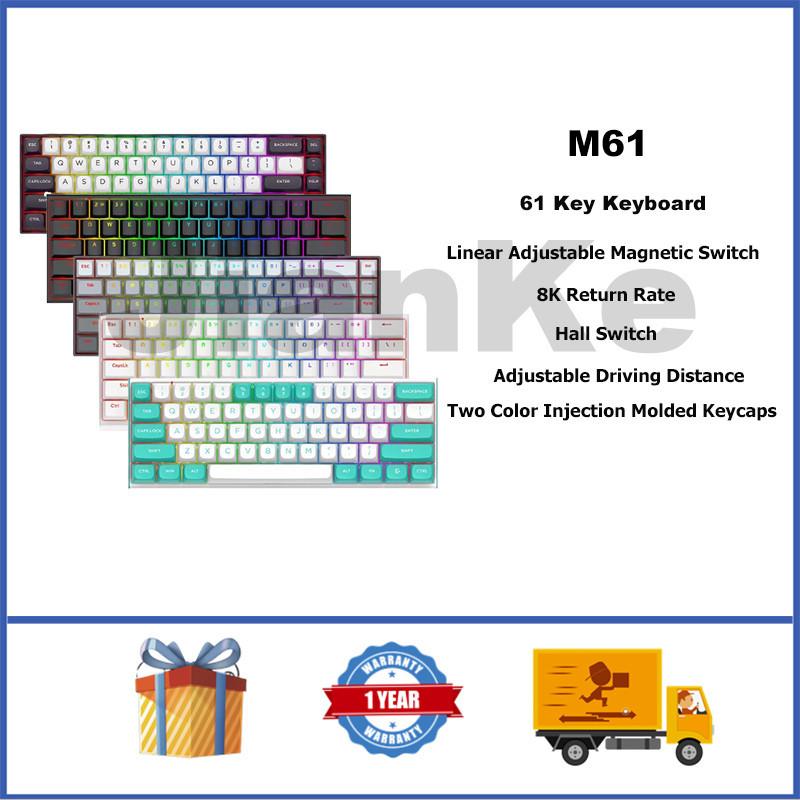 Redragon M61 คีย์บอร์ดแบบมีสาย Linear สวิตช์แม่เหล็กแบบปรับได้ RGB 61 คีย์การกําหนดค่า RT ...