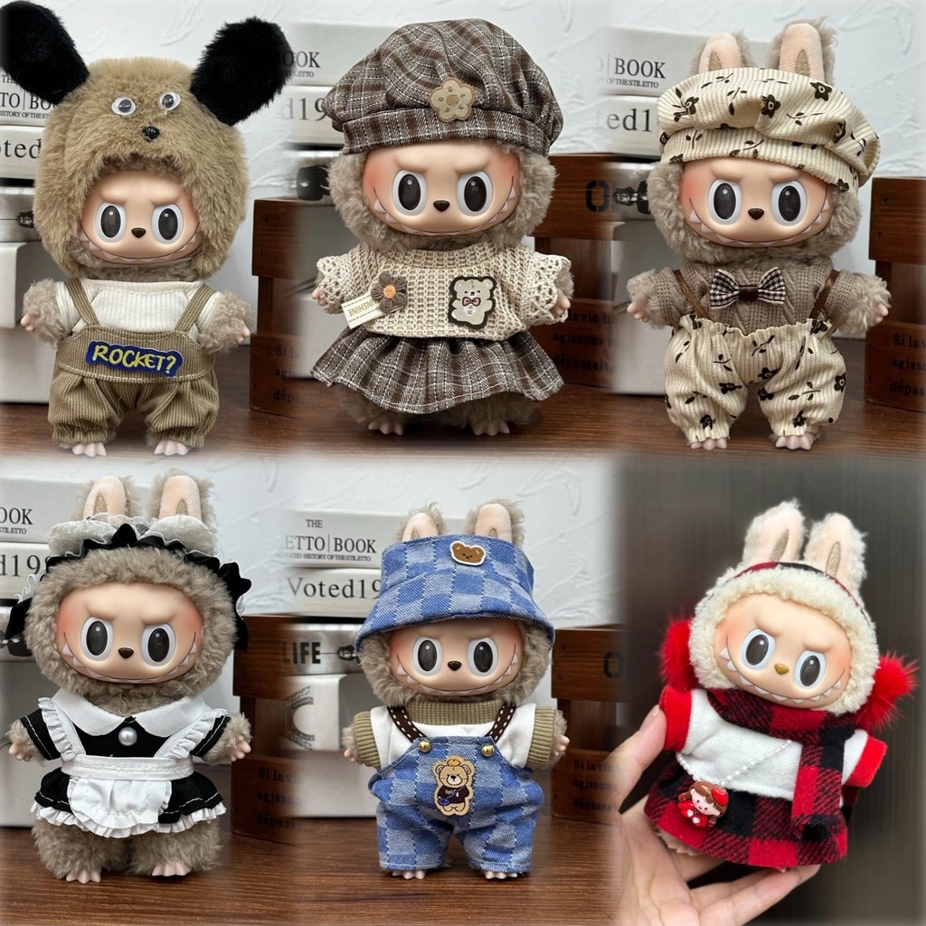 FYG 17 ซม.ตุ๊กตาไวนิล Labubu Doll Clothes Labubu dopamine overalls set ...