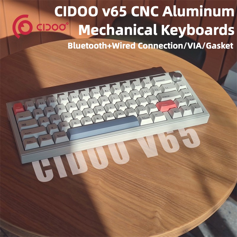 Cidoo V65 PRO V3 ปะเก็นที่กําหนดเอง CNC อลูมิเนียมคีย์บอร์ดไร้สายบลูทูธ VIA แบบพกพา Hot Swap RGB ...