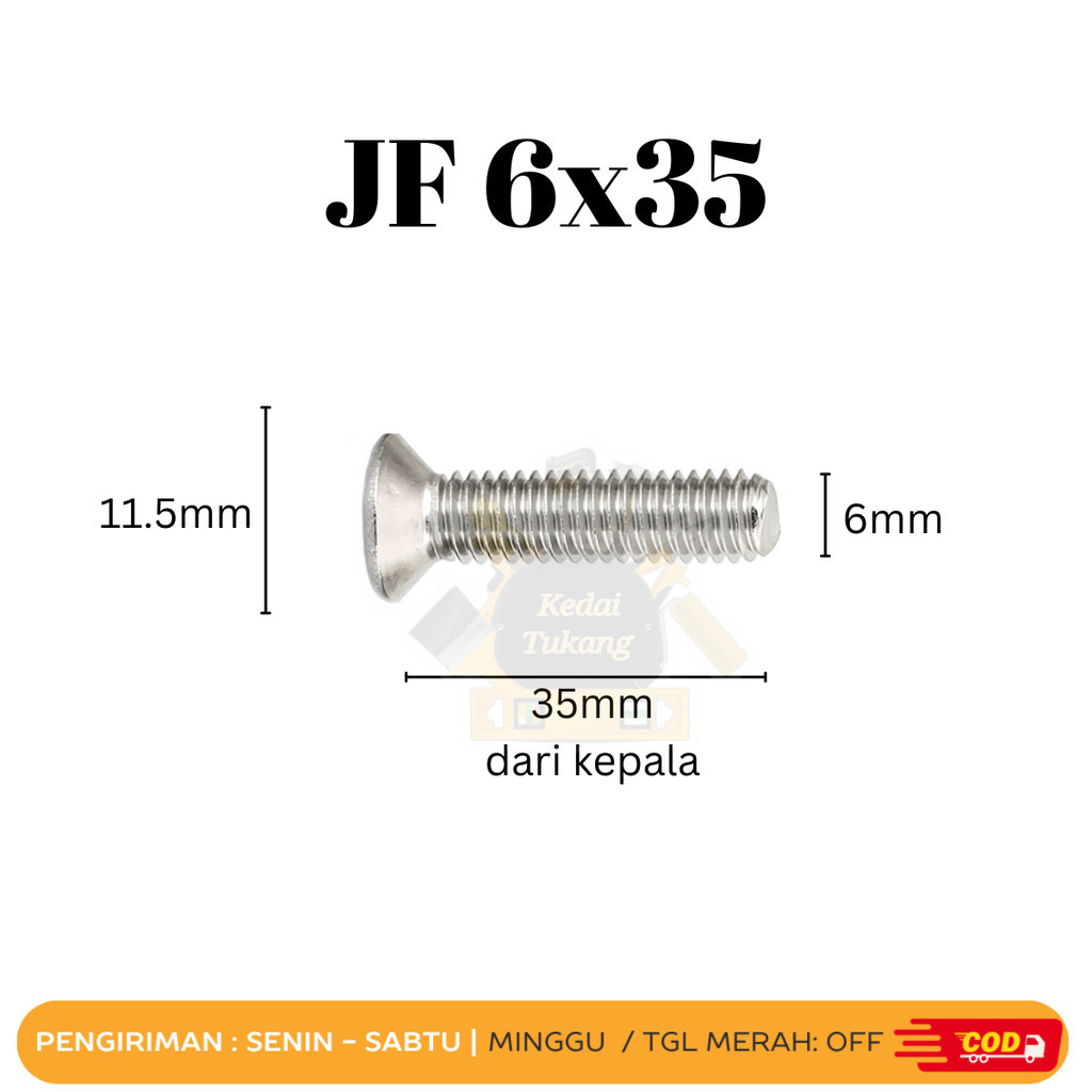 MESIN SHOPWORKMAN JF หัวแบนสลักเกลียว 6x35 M6 x 35 เครื่องสลักเกลียวไขควง Plus Knockdown ...