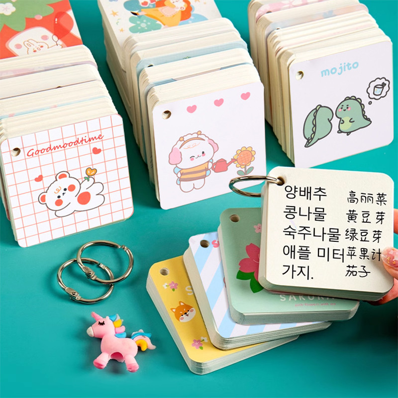 สมุดจดคำศัพท์พกพา 1เล่ม/80แผ่น Mini Flash Card ลายการ์ตูนน่ารัก มีห่วง ...