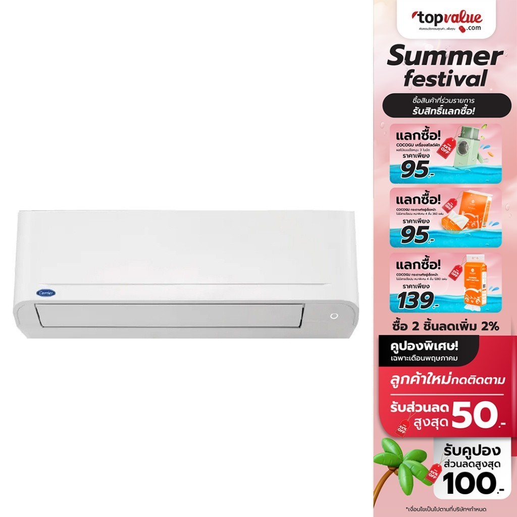 [เหลือ 12115 ทักแชท] CARRIER แอร์ติดผนัง FIX SPEED Copper 7 9,200 - 25,250 BTU รับประกัน ...