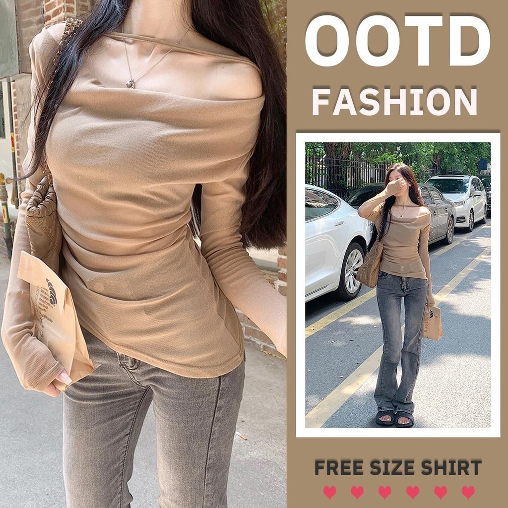 MIMI&DIDI.เสื้อปาดไหล่แฟชั่น เสื้อเชิ้ตแขนยาวผู้หญิง เซ็กซี่ สไตล์ y2k ครอปเท่ๆ ชีฟองผ้า สไตล์ ...