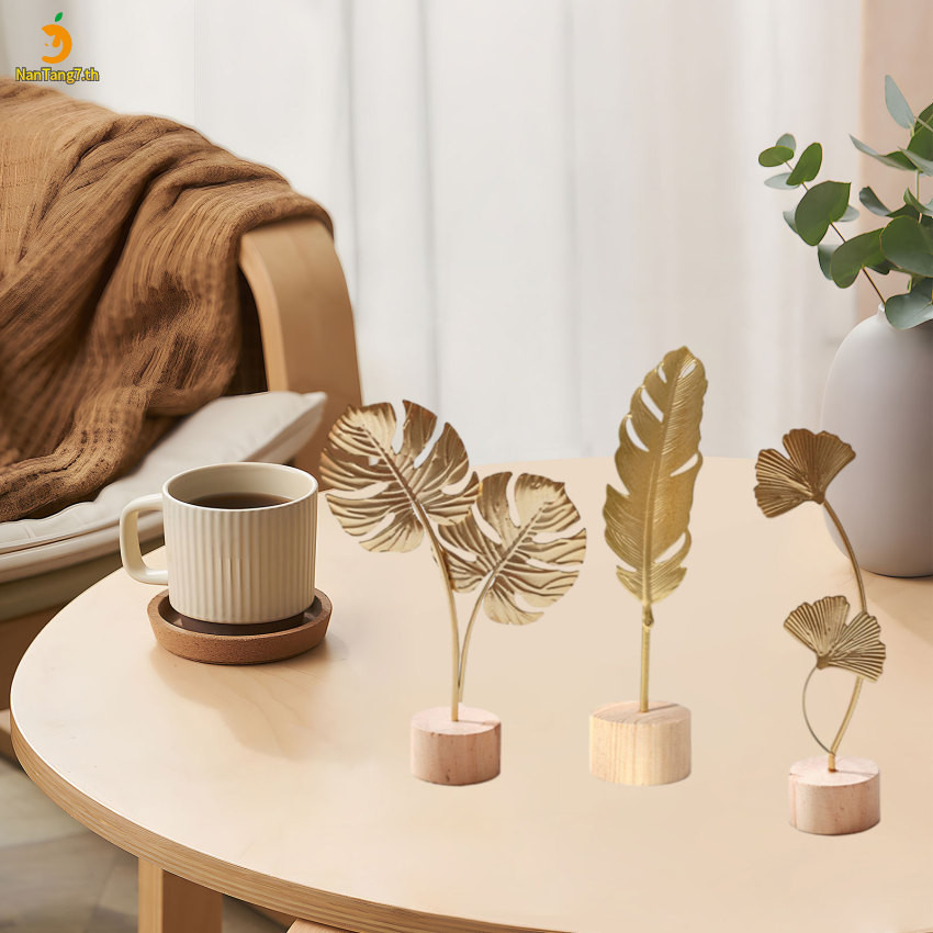 Golden Ginkgo Leaf Feather โลหะรูปแกะสลักคู่มือเดสก์ท็อปหัตถกรรม ...