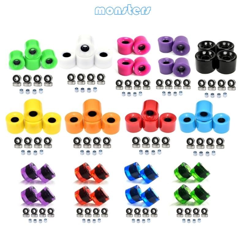 Mon 4 ชิ้นสเก็ตบอร์ดล้อแบริ่งและ Spacers ชุดกลางแจ้ง PU Cruiser ล้อ ...