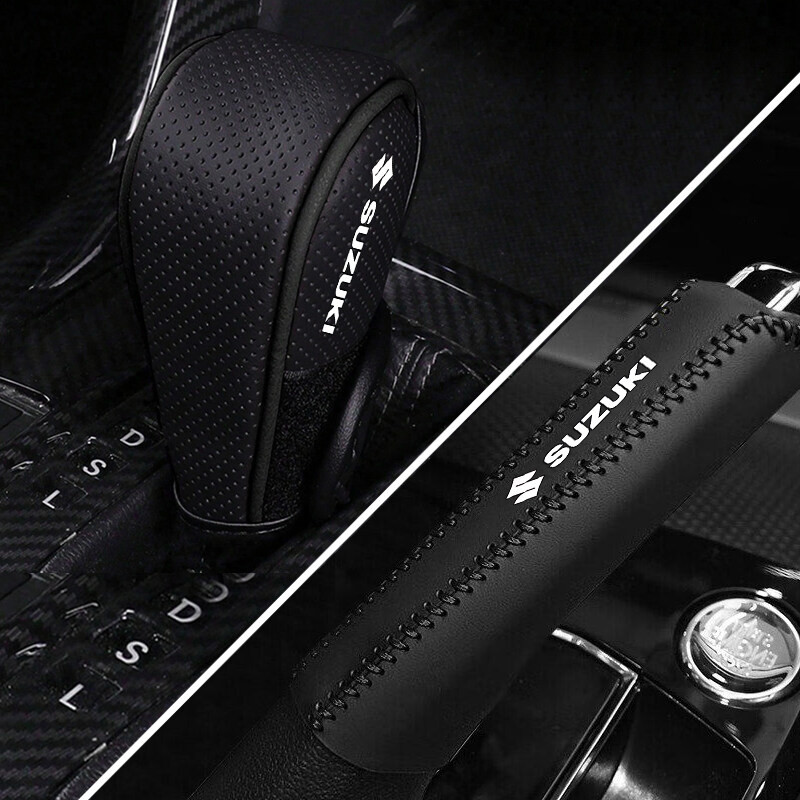 หนัง PU เกียร์รถเกียร์ Shift Knob Cover รถ Auto Handbrake ฝาครอบ ...