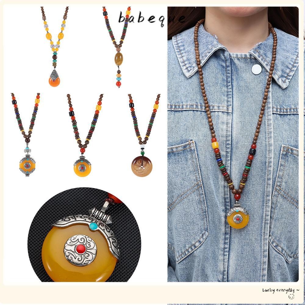 Babeque เนปาลสร้อยคอเทศกาล Handmade Party ของขวัญ Lucky Mala ลูกปัดไม้ ...