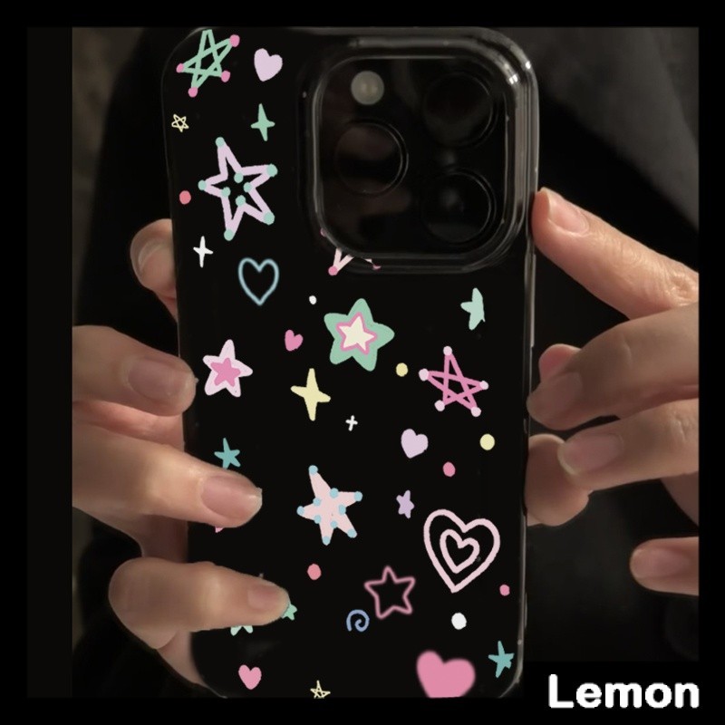 Sweet Cool InsสีสันGraffiti Star Polka Dotสีดํานุ่มสําหรับIphoneกรณี15 15promax 14promax 14plus ...