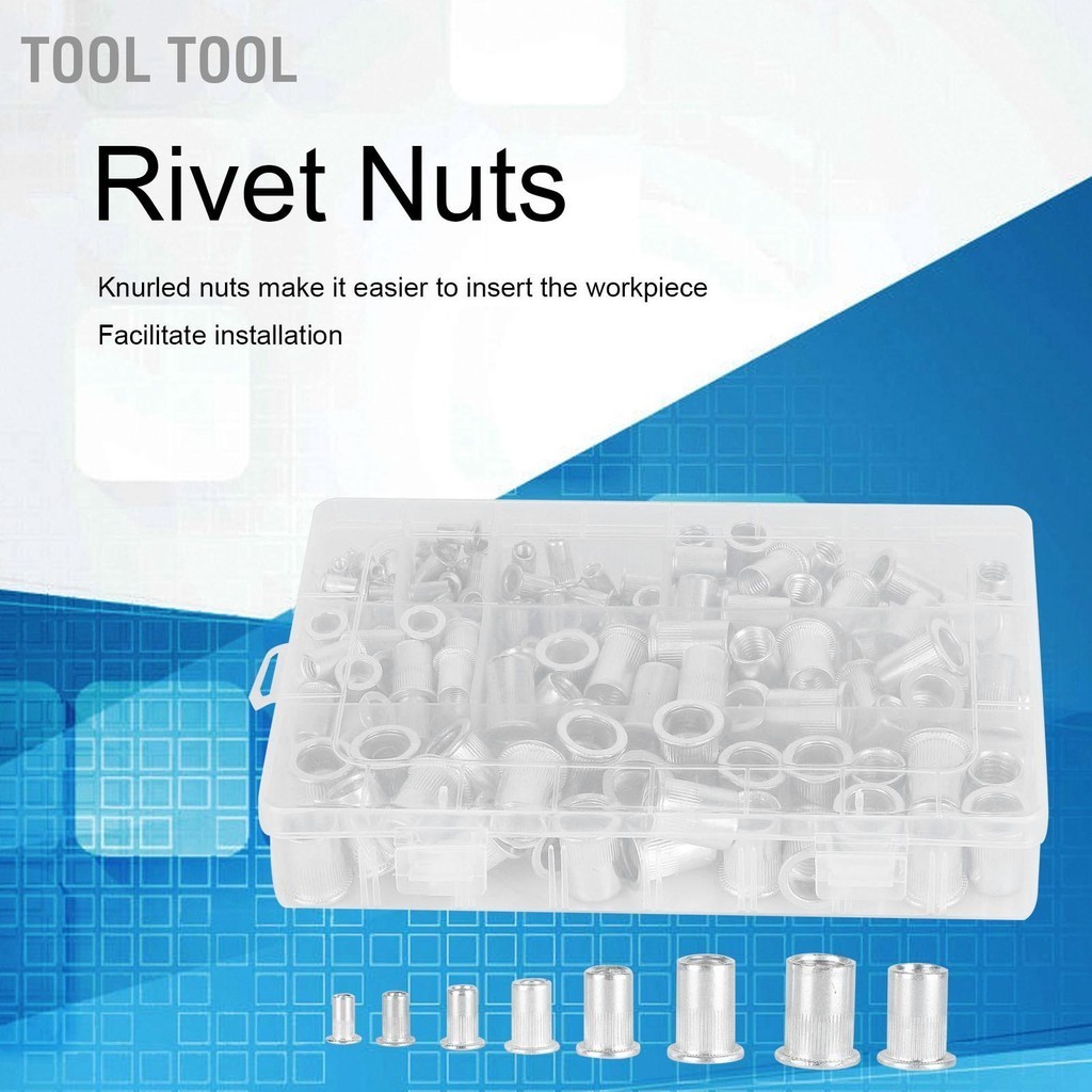 Tool 175 ชิ้นหมุดย้ำอลูมิเนียมอัลลอยด์หัวแบนชุบสังกะสีเกลียวแทรก ...
