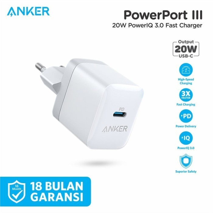 Anker Charger 20W Powerport III PD IQ 3.0 USB Type C - A2631 | Shopee ...