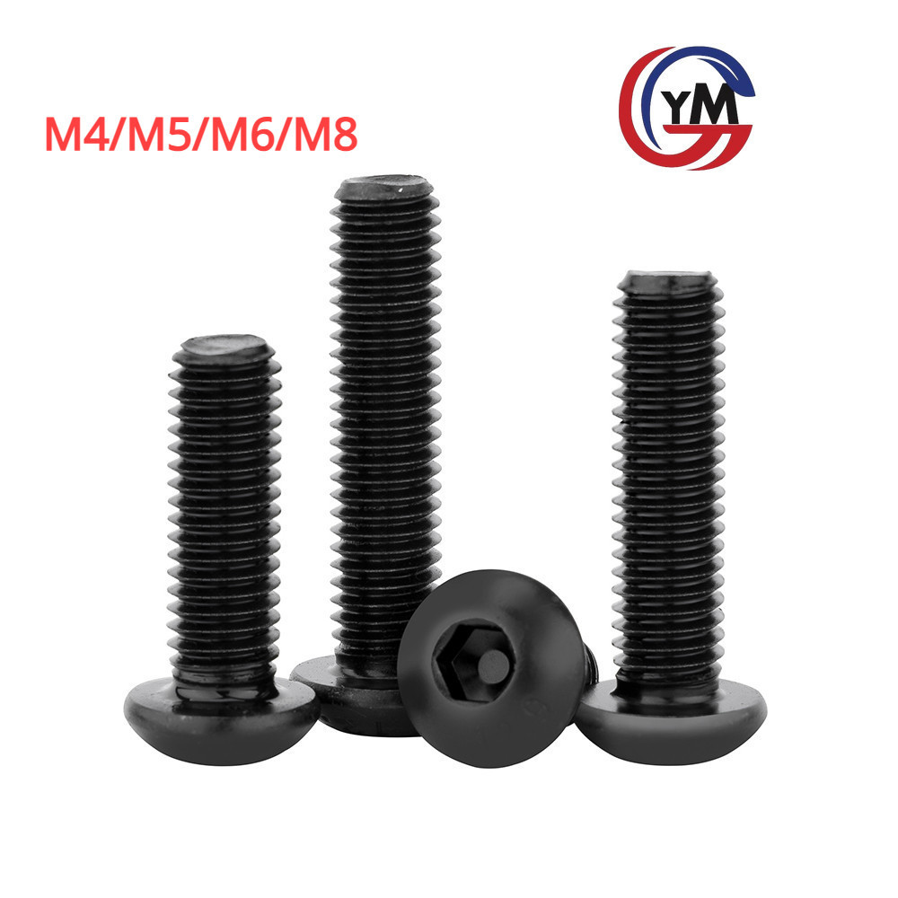 [YMH1] น็อต สกรู หัวจมกลม สีดำ เกรด 12.9 เกลียวมิล หยาบ / Button Head Hexagon Socket Machine ...