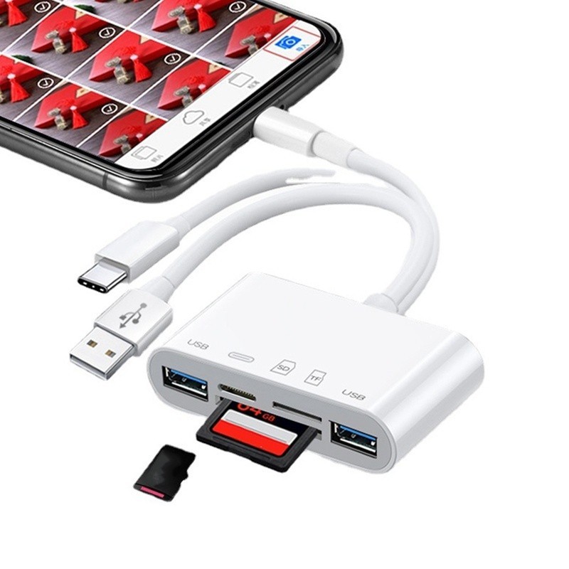 5 in 1 OTG Card Reader IP IPD 8 PIN to USB / CF Card / TF Card / SD ...