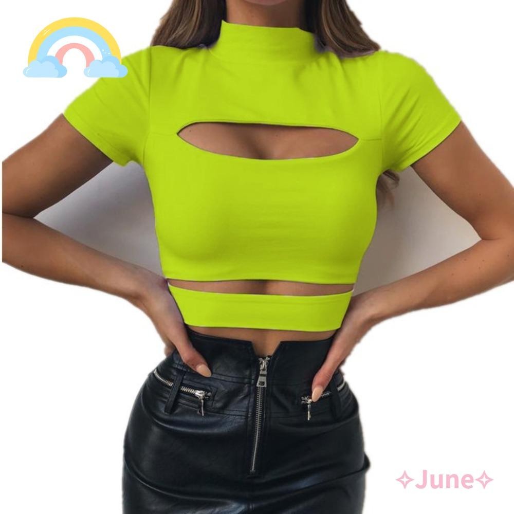 มิถุนายนครึ ่ งคอเต ่ าเสื ้ อยืด , Crop Tops Tank Top Hollow สีทึบผู ้ ...