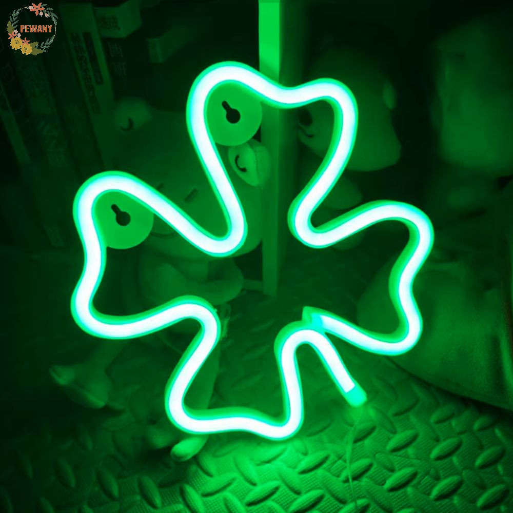 Pewany Four Leaf Clover Neon Sign, LED USB/แบตเตอรี่ขับเคลื่อน St. ไฟ ...