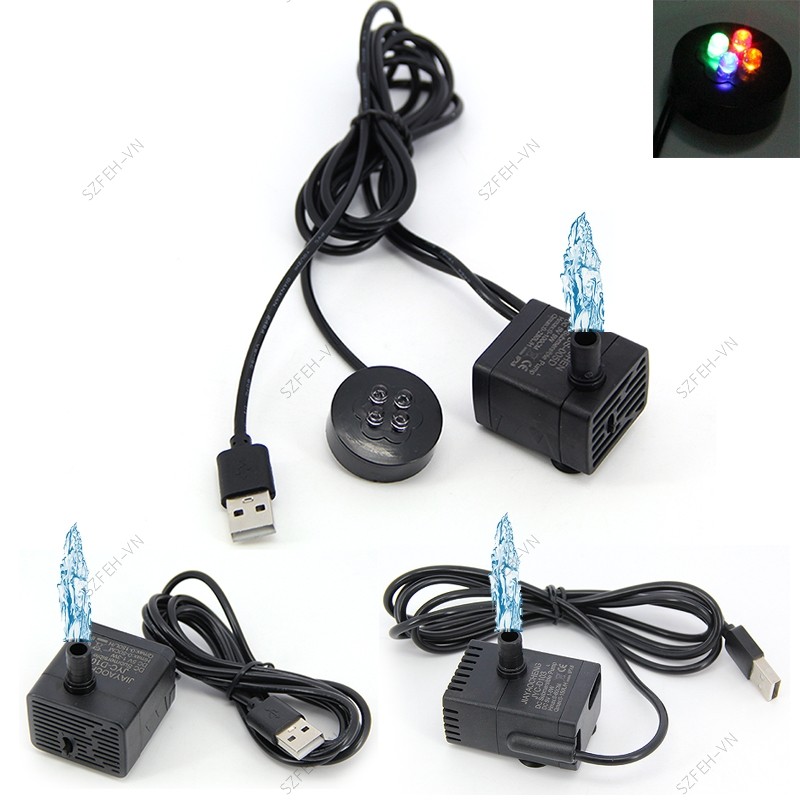 Dc 5V 3W สาย USB ปั๊มน้ําพร้อมขั้วต่อ LED Micro Submersible 4-LED ปั๊มที่มีสีสัน Aquarium ถังปลา ...