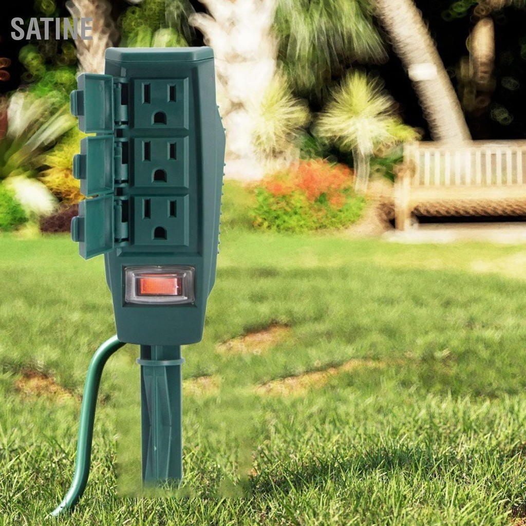 SaTine กลางแจ้ง Power Stake 3 ช่อง IP44 กันน้ำ YARD Strip 6FT สายไฟ US ...