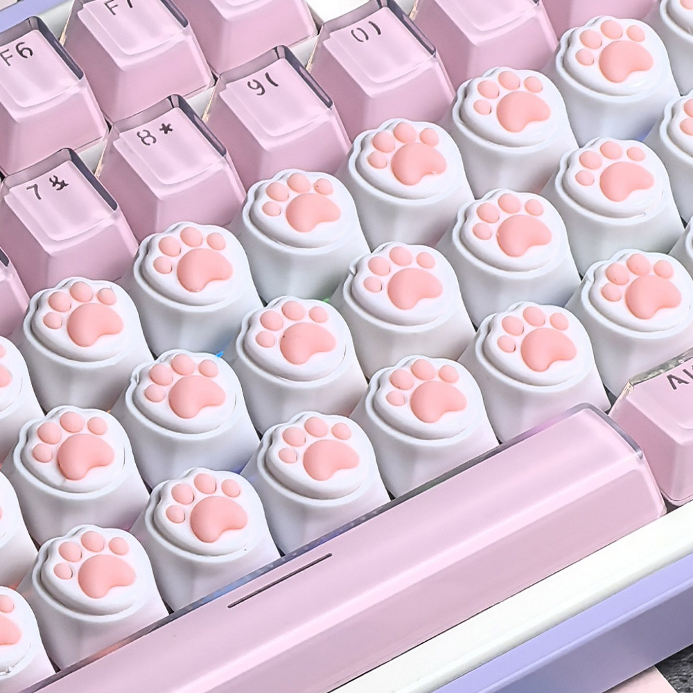 Cat Paw Keycap คีย์บอร์ด DIY Keycaps สีชมพูสร้างสรรค์น่ารักการ์ตูน ...