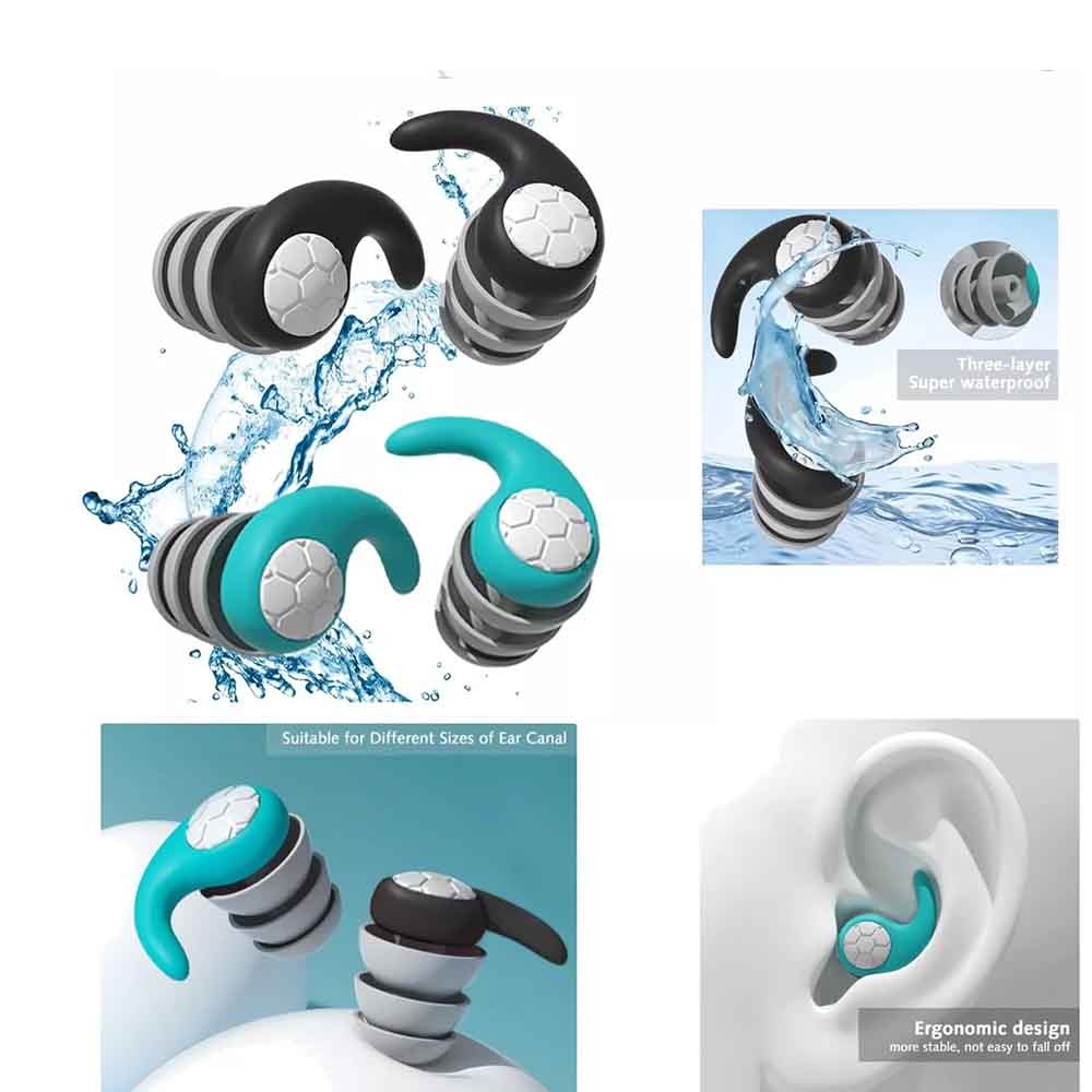 2 Pairs Waterproof Swimming Ear Plugs for Adults Reusable Soft Silicone ...