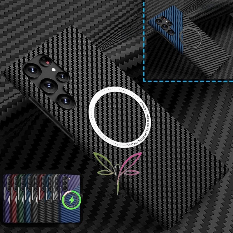 Magnetic Carbon Fibre Case Casing Samsung Galaxy S25 S24 S23 S22 S21 Ultra Plus กันกระแทก Hard ...