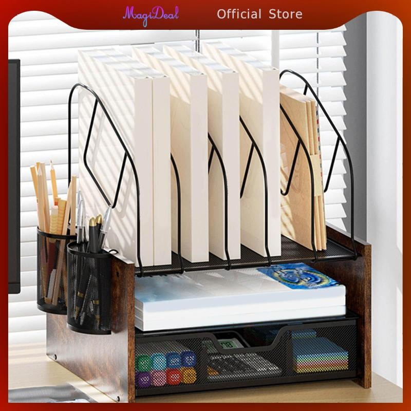Magideal ตาข่ายโต๊ะ Organizer 3 ชั้นแฟ้ม Rack Desktop Storage Solution เอกสารตัวอักษรถาดแนวตั้ง ...