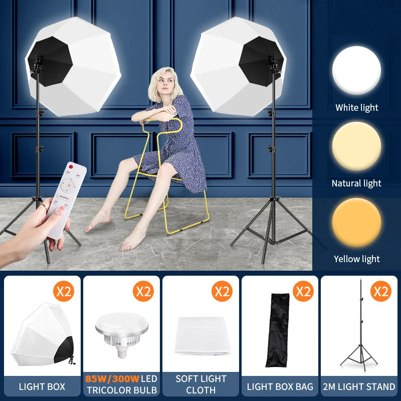 70cm Photography Softbox Kits Octagon 85W/300W LED High Brightness Soft ...