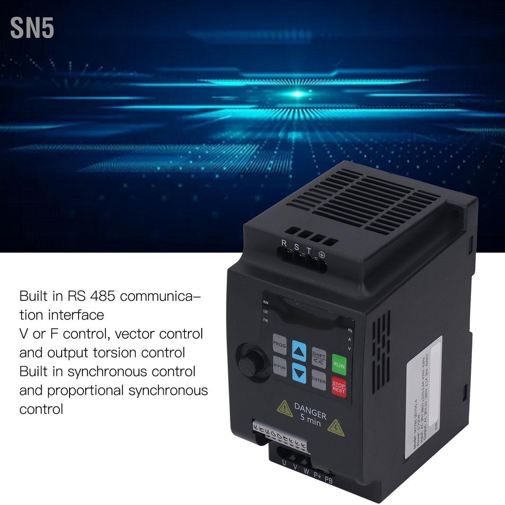 SN5 SAKO Mini VFD 3 เฟสขดลวดทองแดงอัตโนมัติ 6 โหมดความเร็ว 0.75KW ตัวแปลงความถี่ AC 0-380V ...