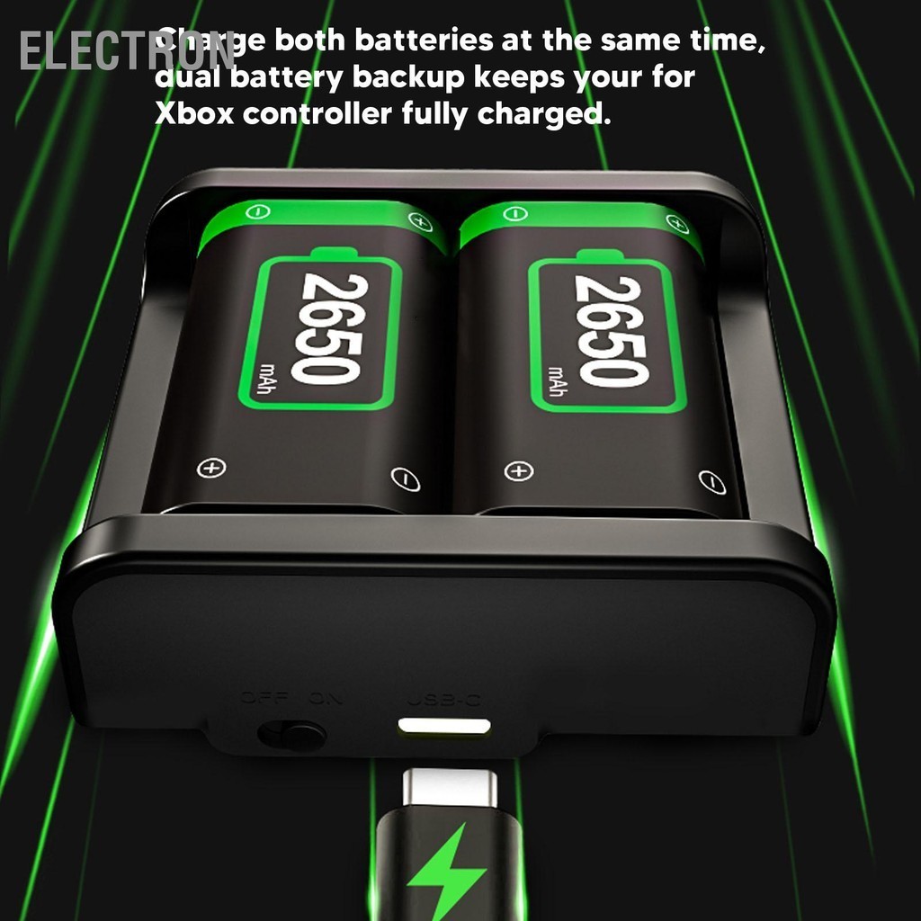 Electron FAST CHARGE Controller แบตเตอรี่ Pack สำหรับ Xbox 2pcs 2650mAh ...