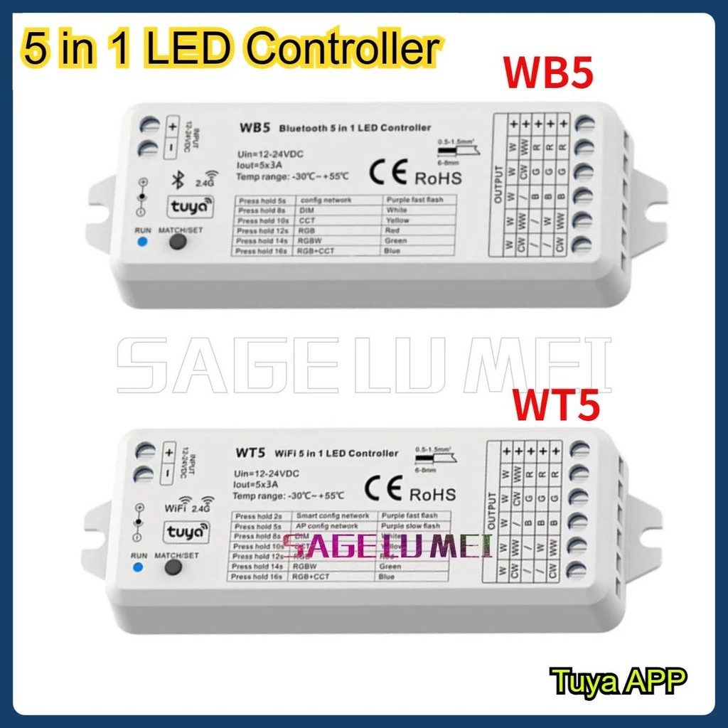 Wb5/wt5 สมาร์ท WiFi บลูทูธ 5 in1 RF Controller Tuya Voice Control ...