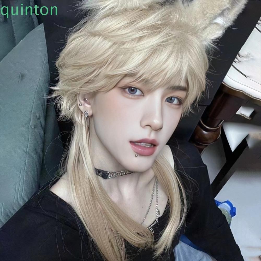 Quiton ยาวคอสเพลย์วิกผม,ตรงปุย Mullet หัววิกผม Bangs, Wolf Tail Layered Blue ความร้อนทนอะนิเมะ ...