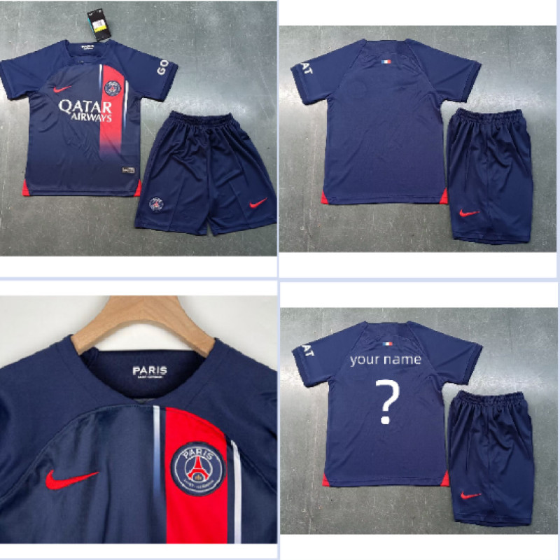23/24 Paris PSG Kids Kit Soccer Jersey Home Blue Football Shirt Uniform ...