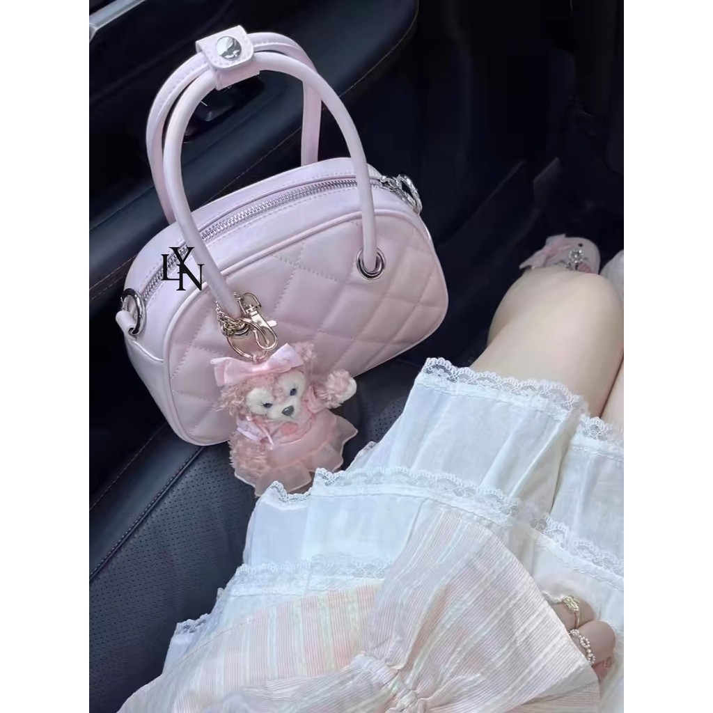 Lyn New Premium Sense Commuter Bowling Bag Cute pink diamond check tote ...