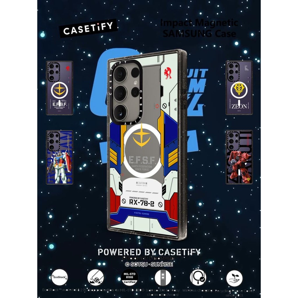 CASETiFY X Gundam แม่เหล็กดูด Black Edge Clear Samsung Galaxy S22 S23 S24 S25 Ultra Plus Impact ...