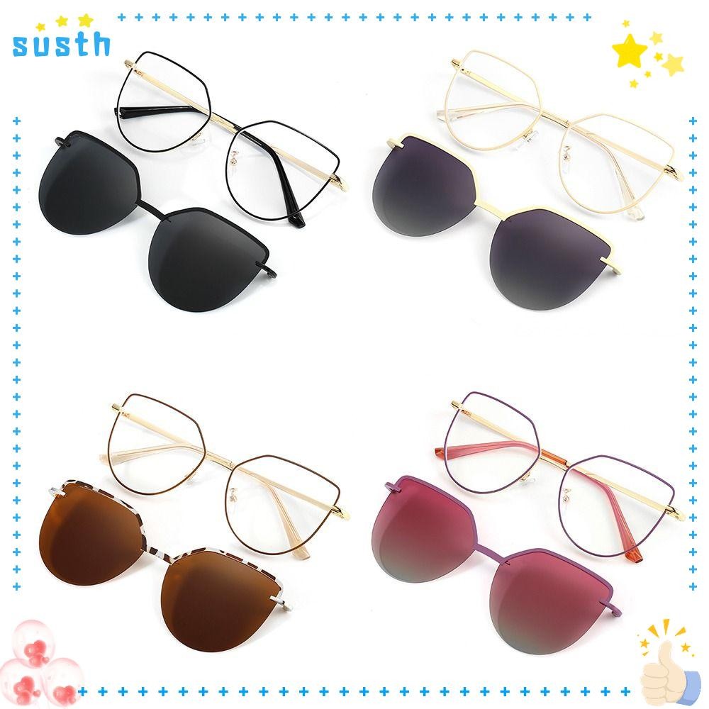 Susth 3 In-1 Cat Eye แว่นตาผู้ชายและผู้หญิงกรอบโลหะคลิปบนแว่นตากันแดด ...
