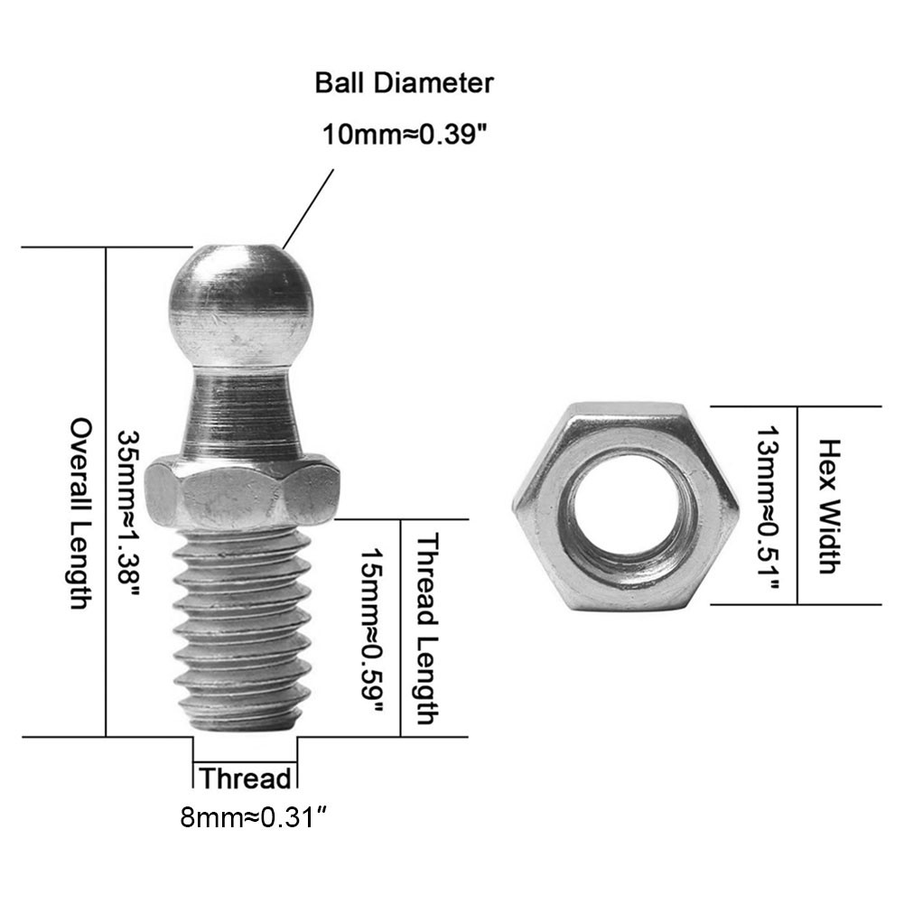 Ball Stud Bolt 10 มม.Ended Bolt M6 M8 Struts Ball Ball Ball Head สกรู ...