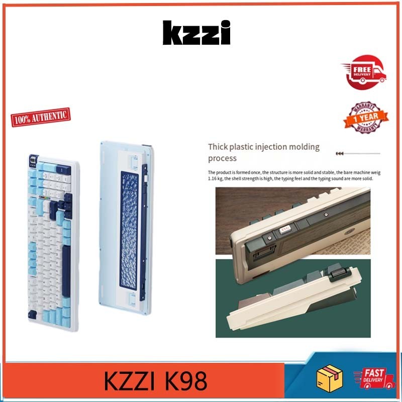 Kzzi K98 คีย์บอร์ดไร้สายแบบมีสายบลูทูธสามจําลองการตรวจสอบ RGB ยาง Tuotuo เกมสํานักงานแป้นพิมพ์ ...