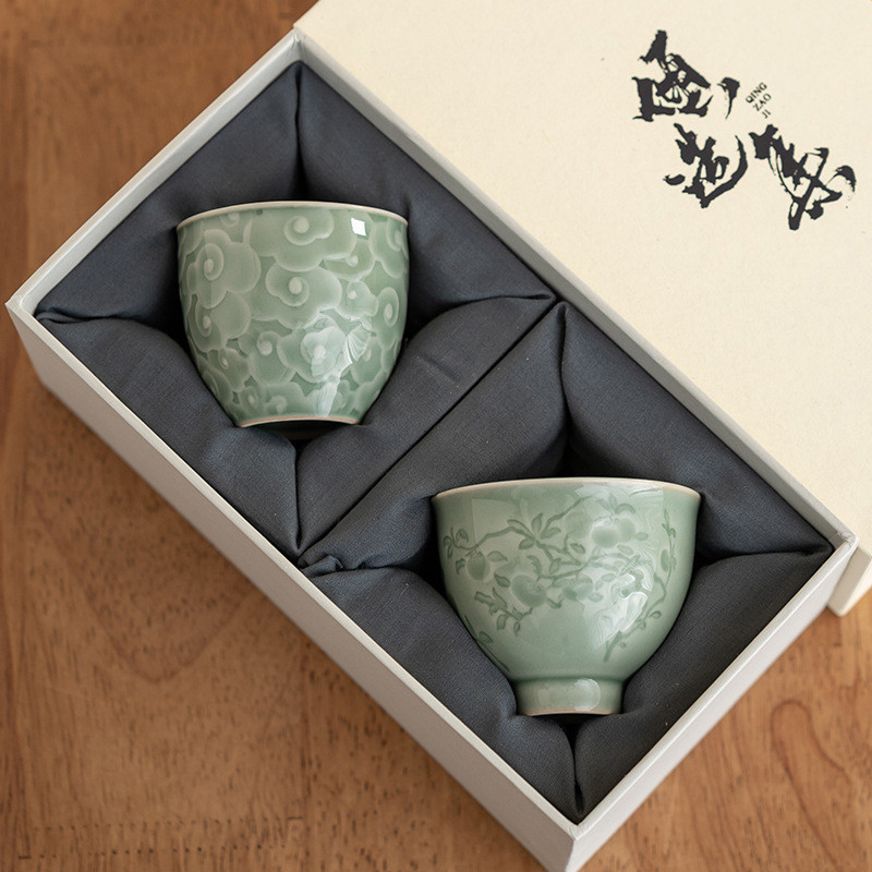 [ Huayun ] Celadon Relief Master เซรามิคถ ้ วยน ้ ําชาทองแดงสีเขียว ...