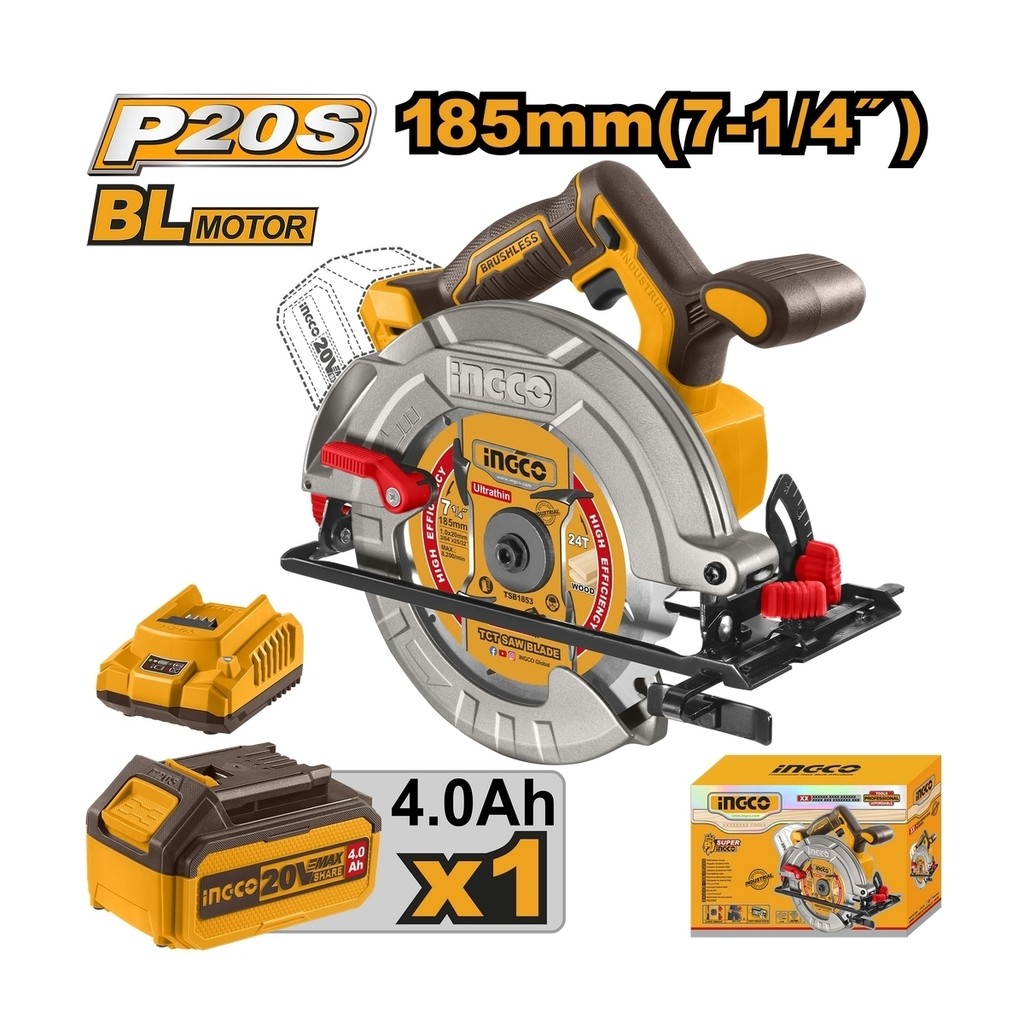 INGCO 20V-BL เลื่อยวงเดือนไร้สาย 7 นิ้ว (185 มม.) รุ่น CSLI18511 ความ ...