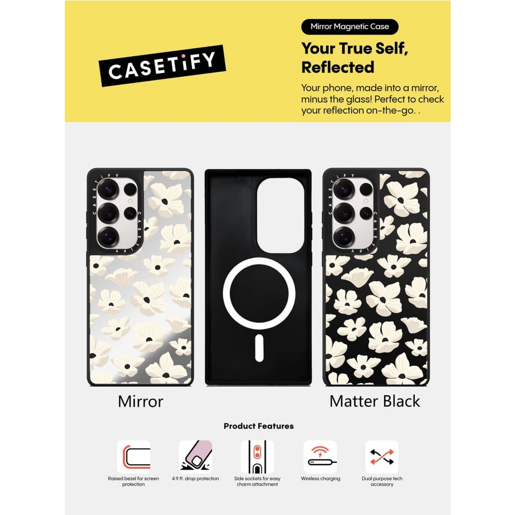 Casetify X Flower dance Case Matte Black & Sliver Mirror เคสดูดแม่เหล็ก Samsung Galaxy S23 S24 ...