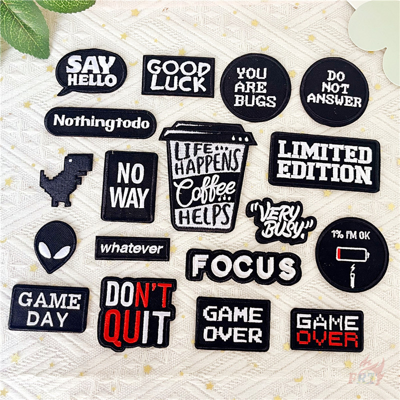 แพทช์เหล็กบนเกม Slang ตลกสีดําและสีขาว 1 ชิ้น DIY เย็บบนเหล็กบนป้ายแพ ...