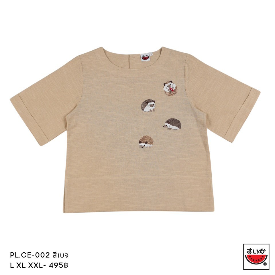 แตงโม (SUIKA) - เสื้อแตงโม คอปาดแขนสั้น ผ้าสลาฟ ลายปัก (PL.CE-001 002 ...