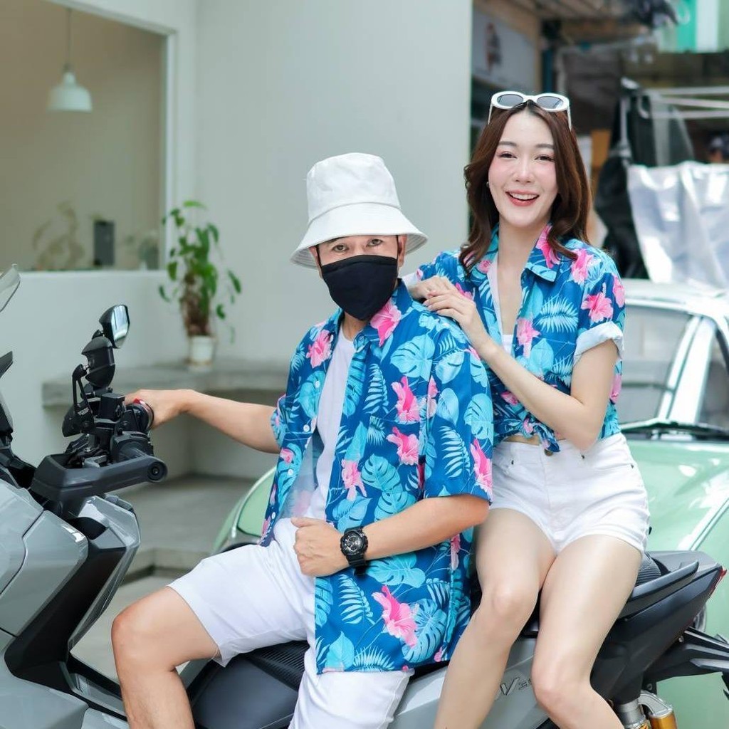 PINK3129 เสื้อฮาวายลายใหม่2025 ทรงวัยรุ่น หญิงชายใส่ได้ ผ้าโพลีพรีเมี่ยม ไซส์S-8XL งานปัาย ลาย ...