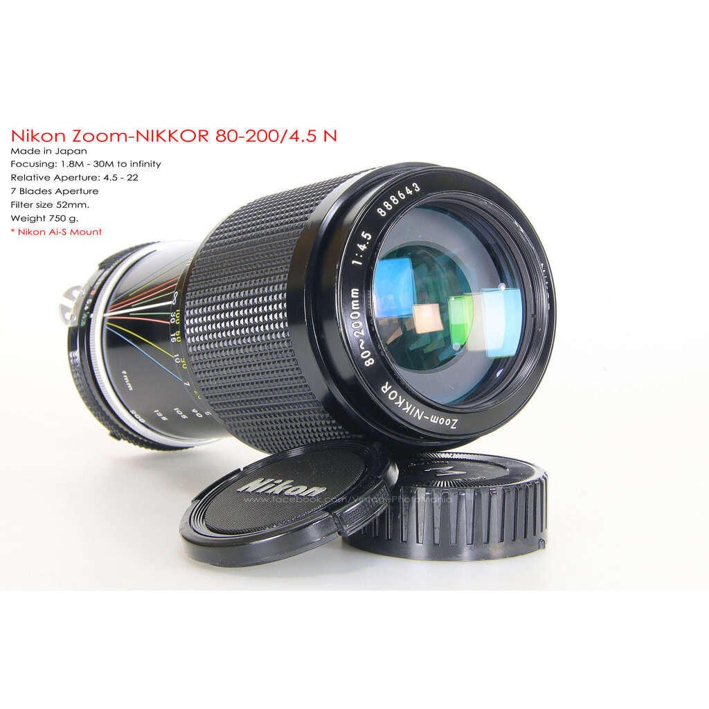 Nikon Zoom-Nikkor 80-200/4.5 N *Nikon Ai-S Mount เลนส์ซูมมือหมุนระยะเทเลที่ดีที่สุดของนิค่อน ...